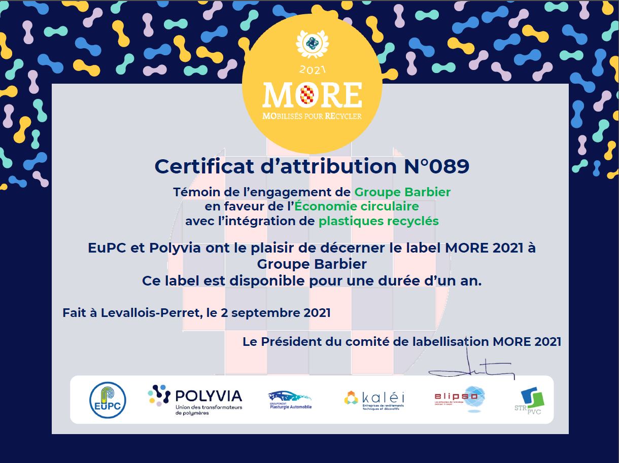MORE Label 2021 : MObilized to REcycle - Barbier Group